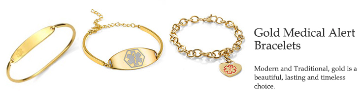 gold medical alert bracelets, gold medical bracelets